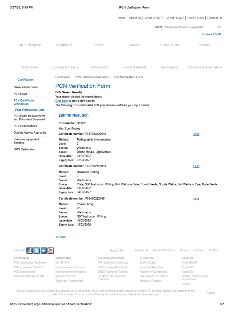 PCN Certificate Verification Guide | PDF | Nondestructive Testing | Welding