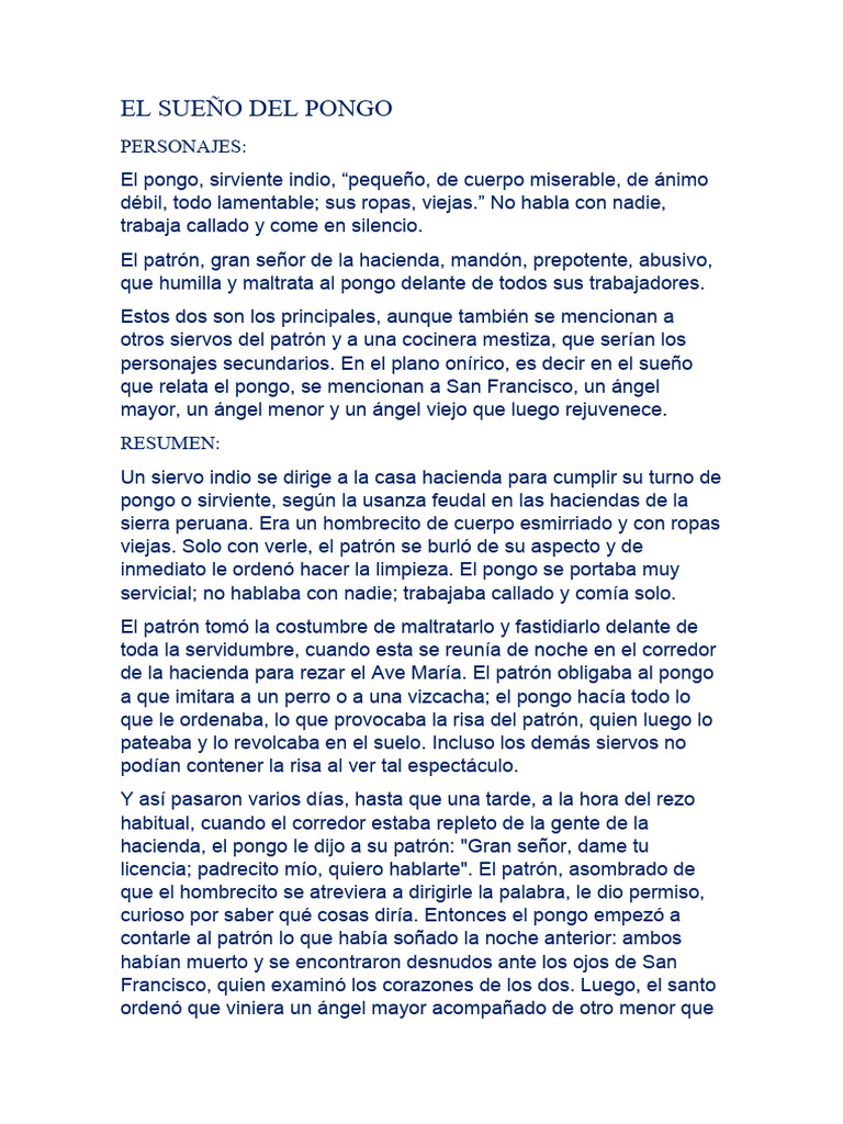 El Sueño Del Pongo | PDF | Servidumbre