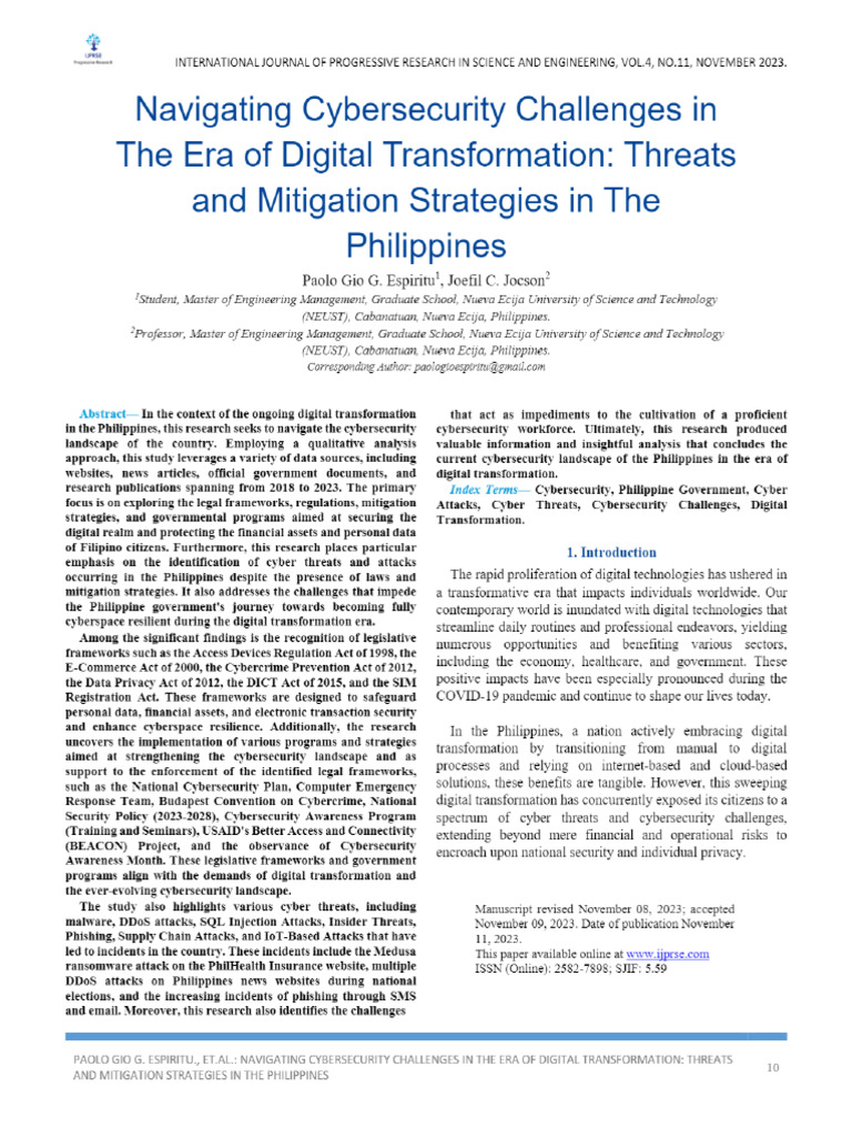 View Of Navigating Cybersecurity Challenges In The Era Of Digital Transformation Threats And