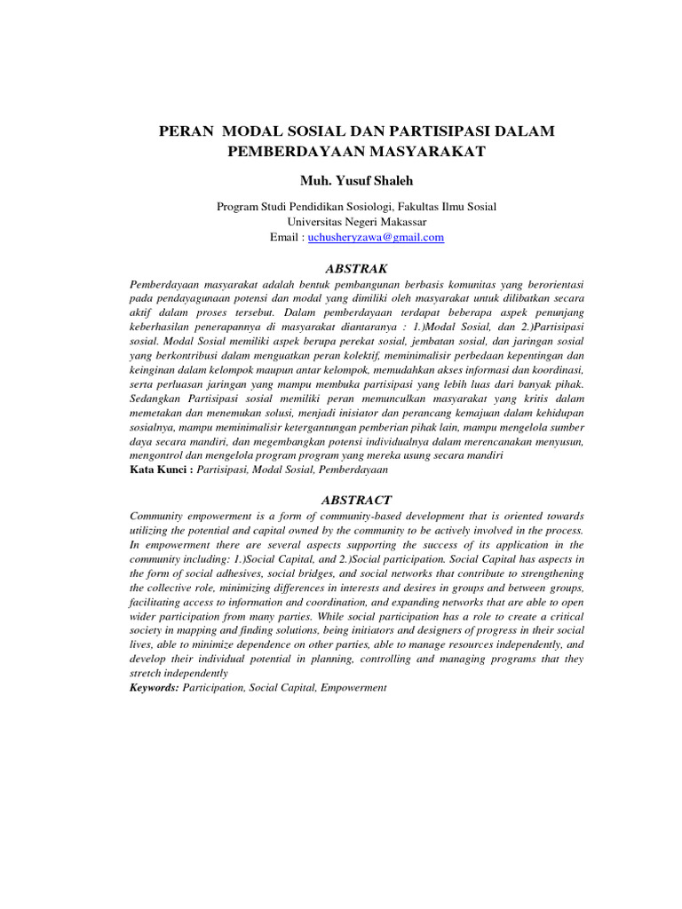 Modal Sosial dan Partisipasi dalam Pemberdayaan | PDF