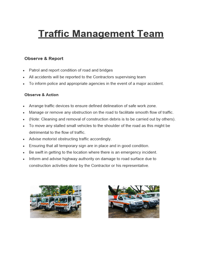 Traffic Management Team New | PDF | Traffic | Road