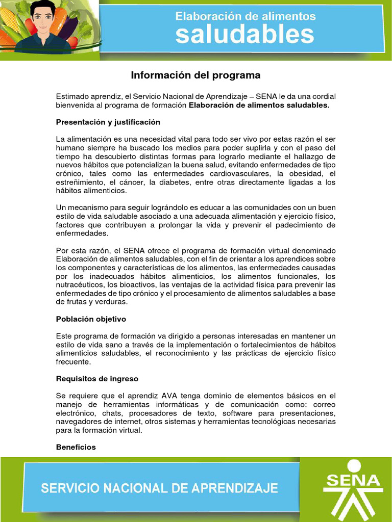 Informacion Del Programa | PDF | Alimentos | Aprendizaje