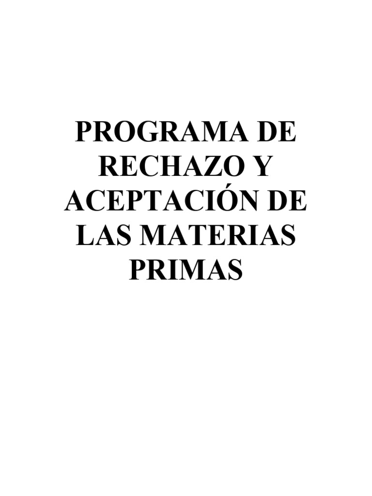 Programa de Rechazo y Aceptación de Las Materias Primas | PDF | Carne | Alimentos