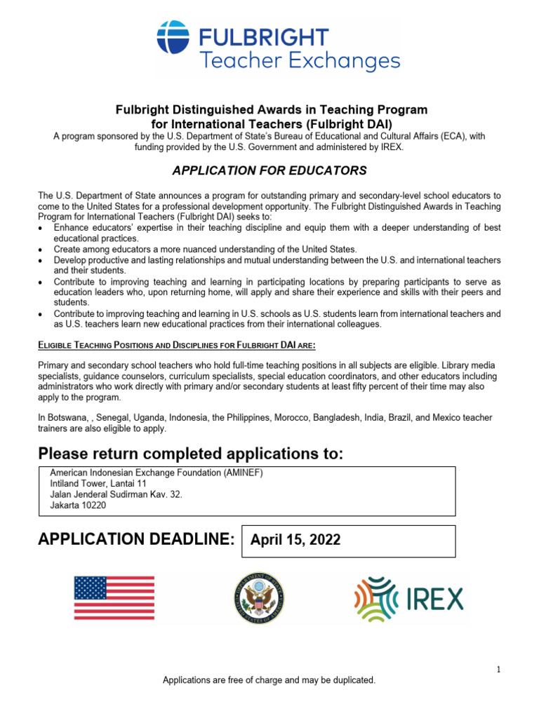 FY22 Fulbright DAI Application | PDF | Academic Degree | Teachers
