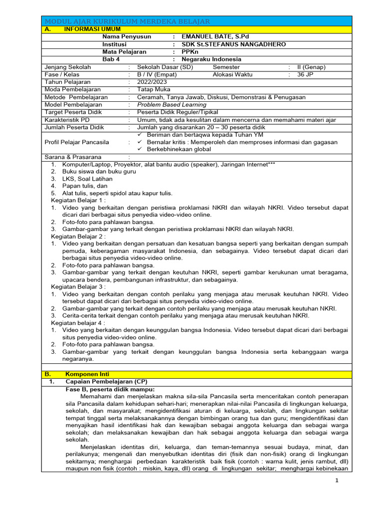 E. Modul Ajar PPKN KLS Iv SMS 2 | PDF | Karier & Perkembangan