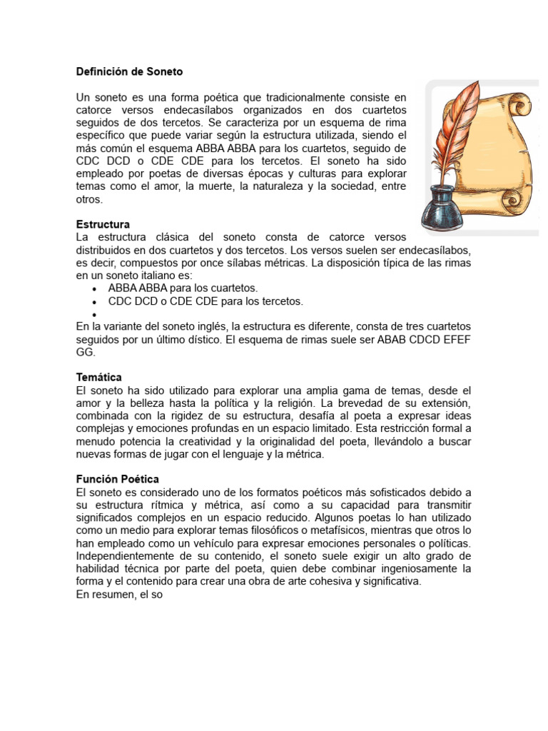 Definición y Estructura del Soneto | PDF | Sonetos | Metro (poesía)