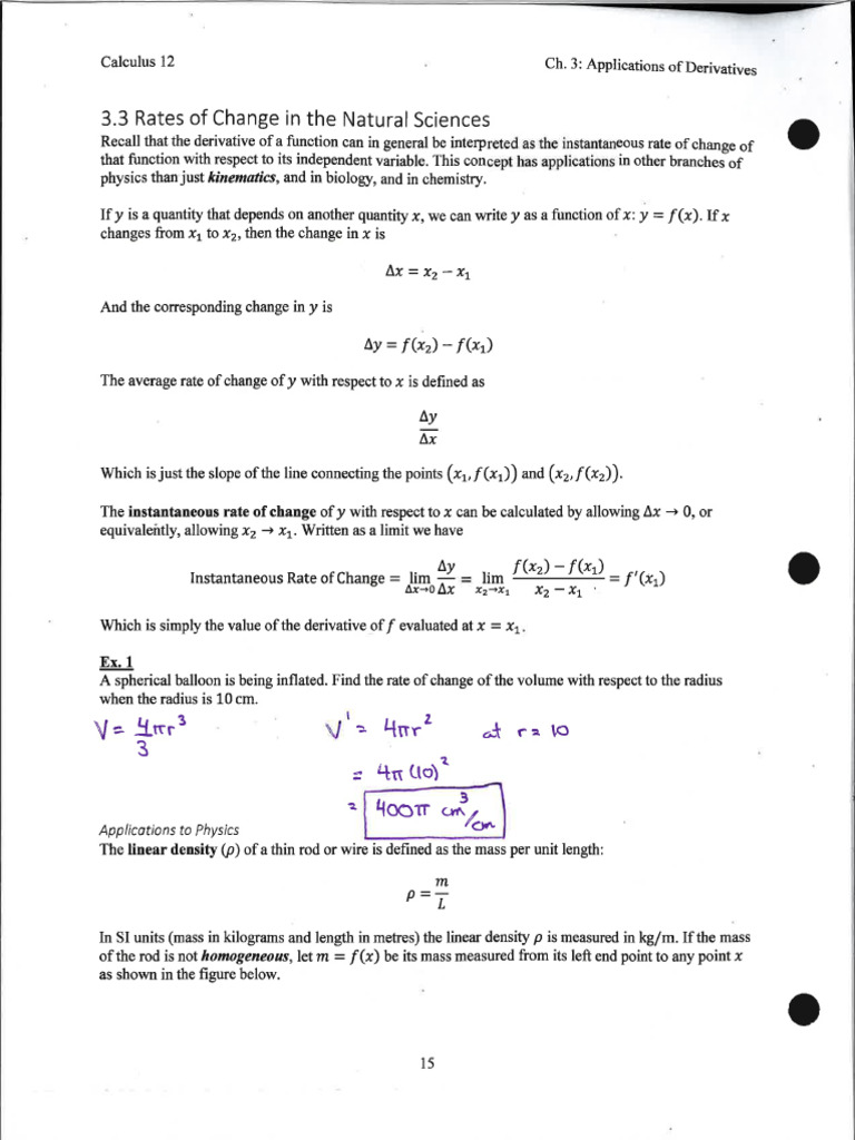 Section 3.3 - Rates of Change in Natural Sciences - Filled in Examples ...