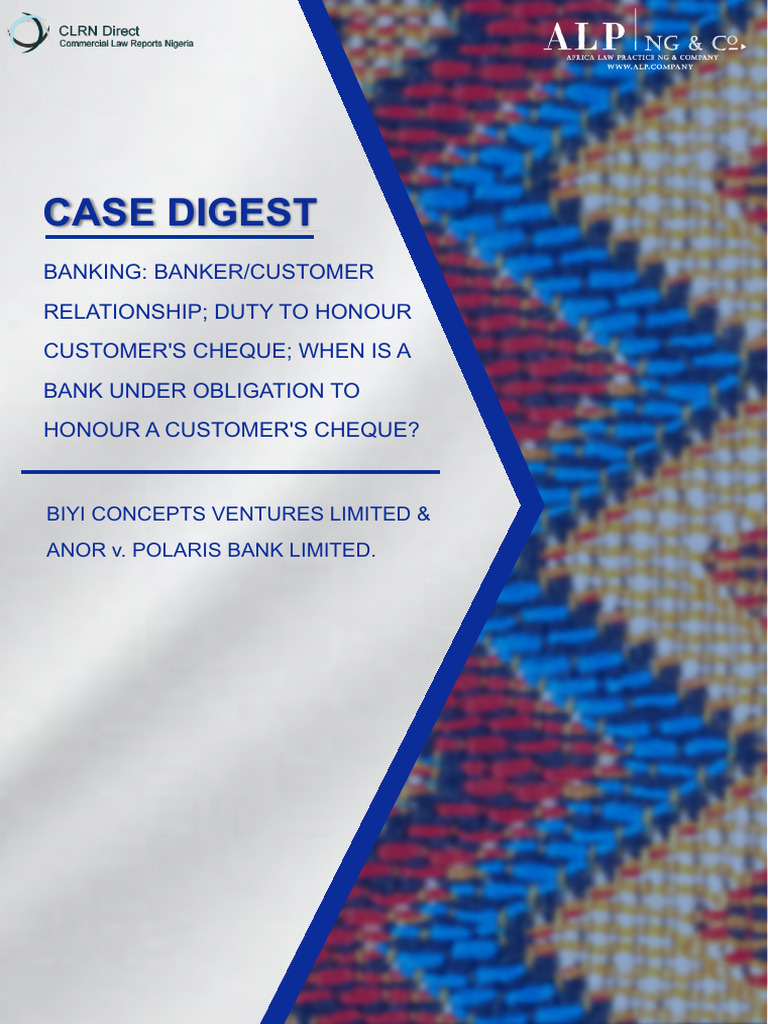 Bank's Duty to Honor Customer Cheque | PDF | Cheque | Banks