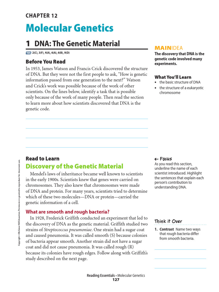 Reading Essentials Chap 12 Dna The Genetic Material | PDF | Dna | Genetics