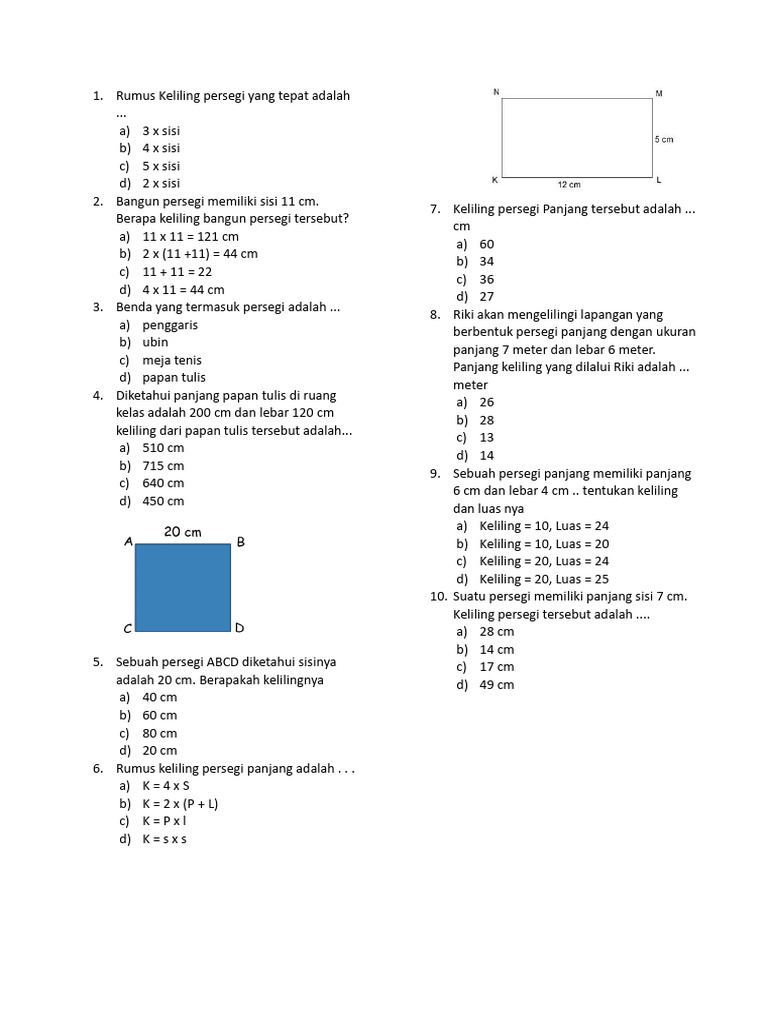 Soal Keliling dan Luas Persegi & Persegi Panjang | PDF | Metode & Bahan Ajar