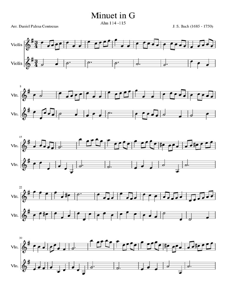 Minuet in G - J.S. Bach | PDF