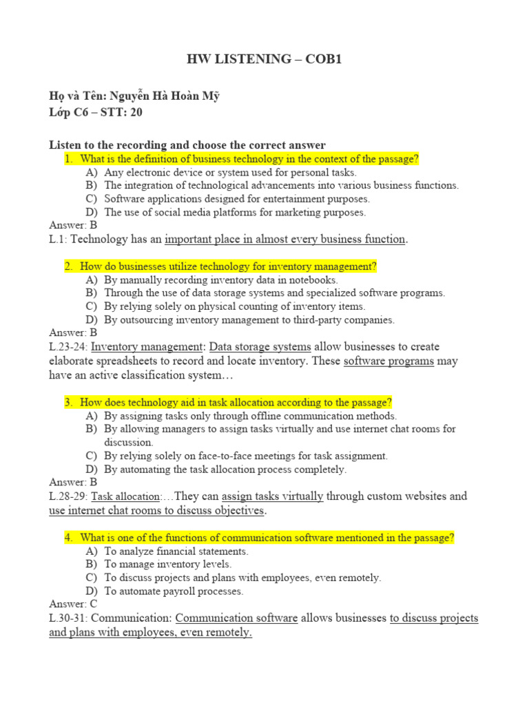 C6 - COB1 - Listening - HOAN MY - 20 | PDF | Computer Security | Security