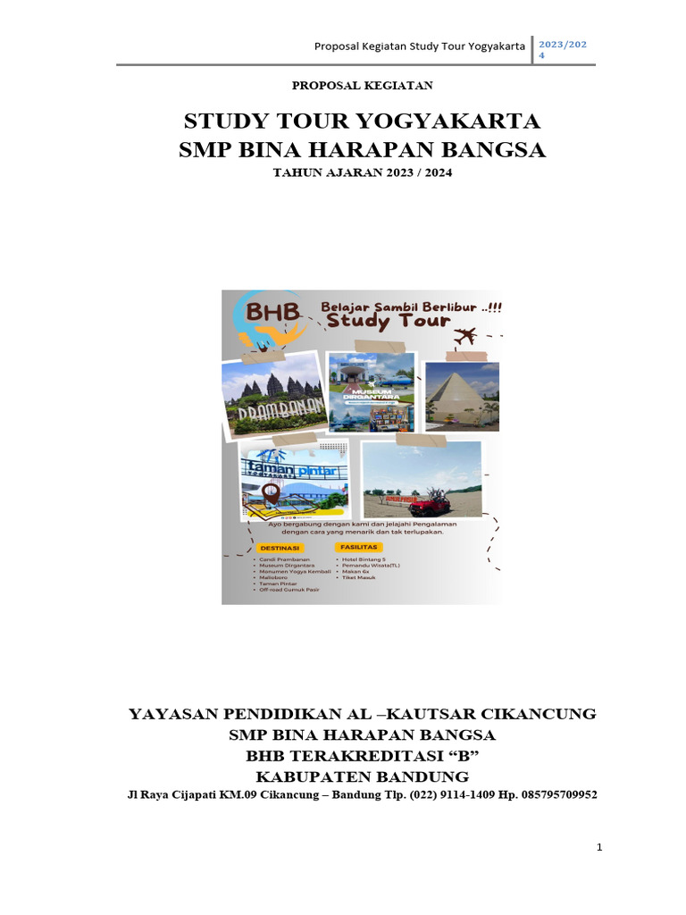 Proposal Study Tour Jogja 2023-2024 | PDF