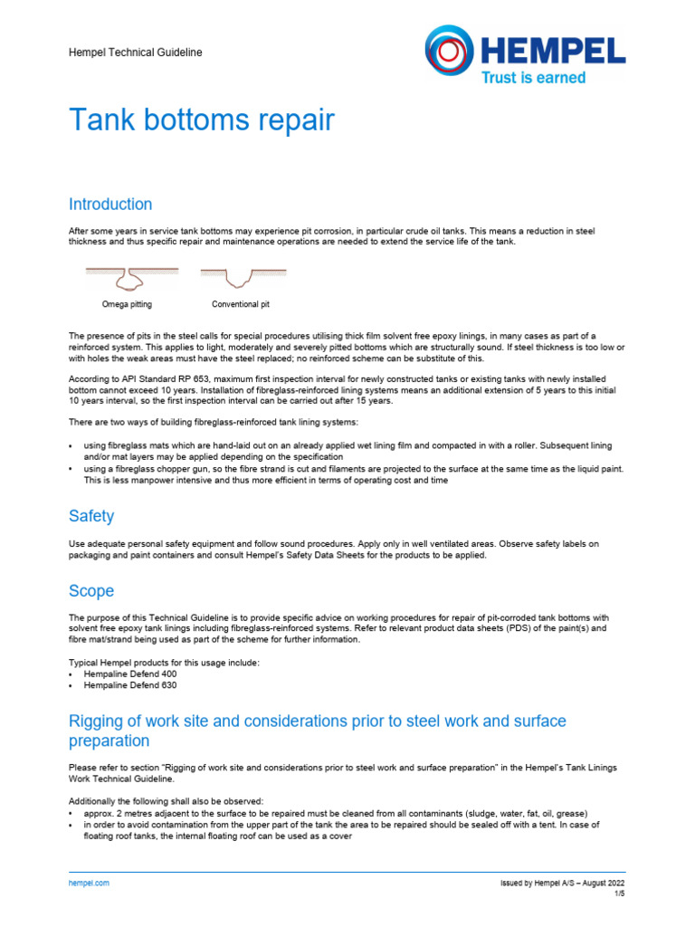 Tank Bottom Repair | PDF | Fiberglass | Paint