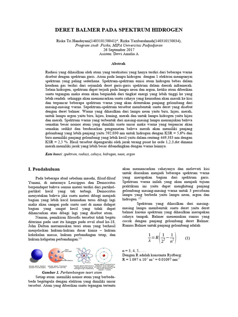 Deret Balmer Pada Spektrum Atom Hidrogen | PDF