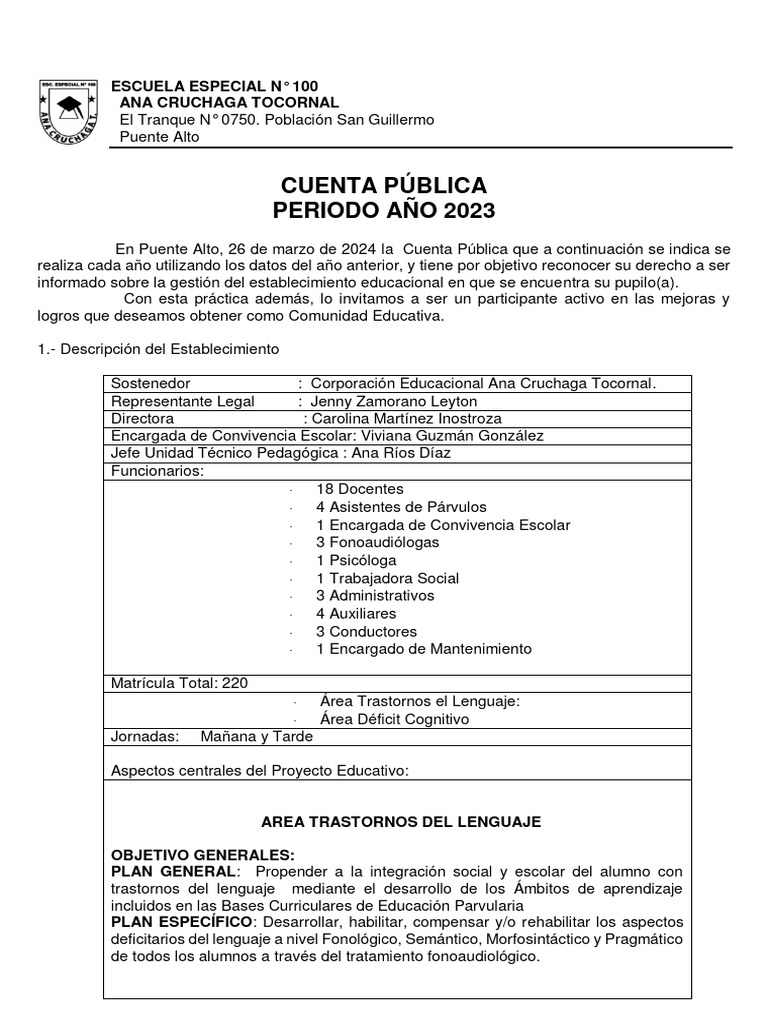 Cuenta Pã - Blica Periodo 2023 Act PDF | PDF | Evaluación | Enseñando