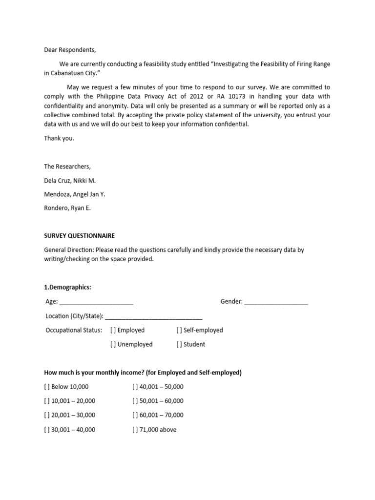 Respondents Questionnaire | PDF