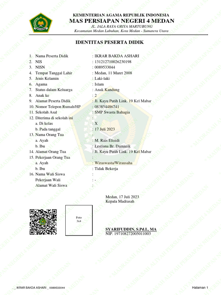 Identitas Ikrar Bakda Ashari - 0089533044 | PDF