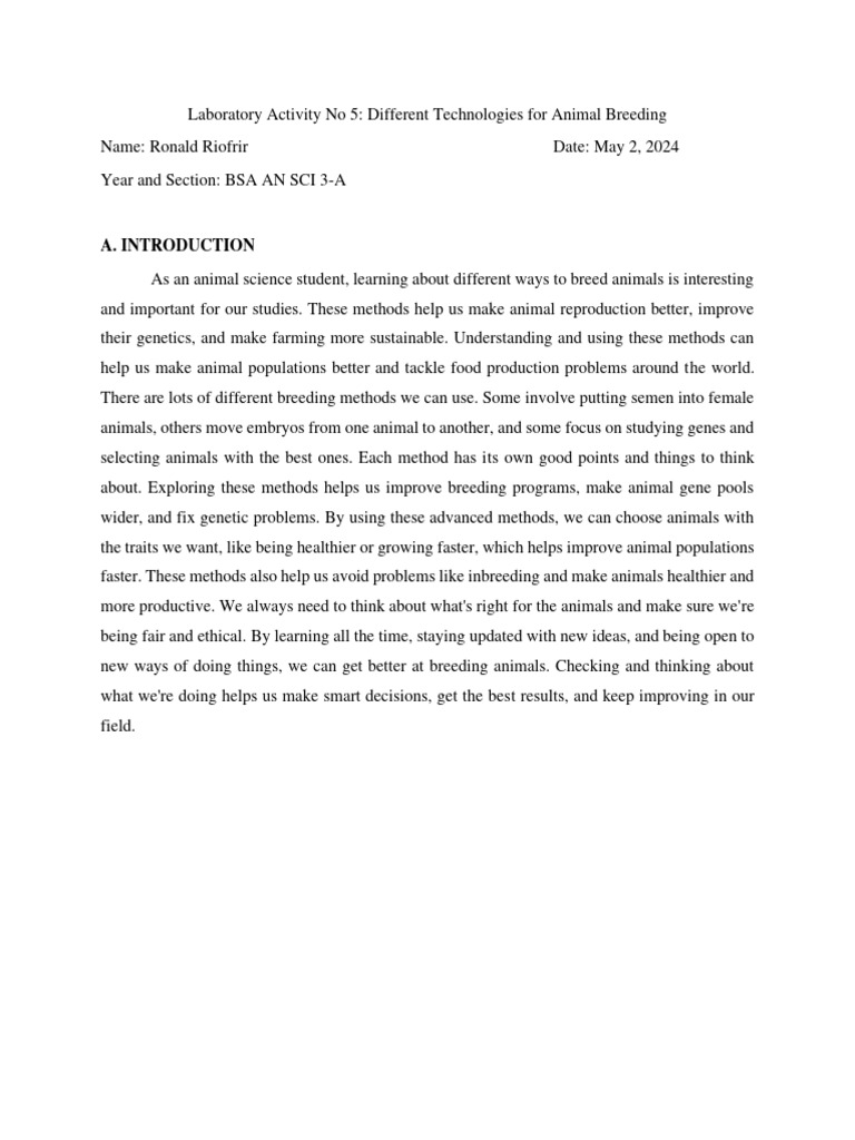 Laboratory Activity No 5 | PDF | Biotechnology | Selective Breeding