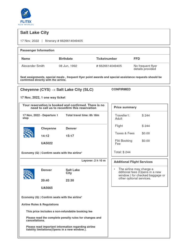 Booking Confirmation CYS ORD | PDF