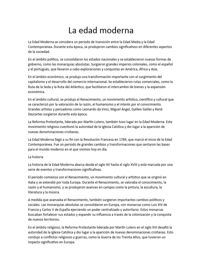 La Edad Moderna | PDF | Período moderno temprano | Renacimiento