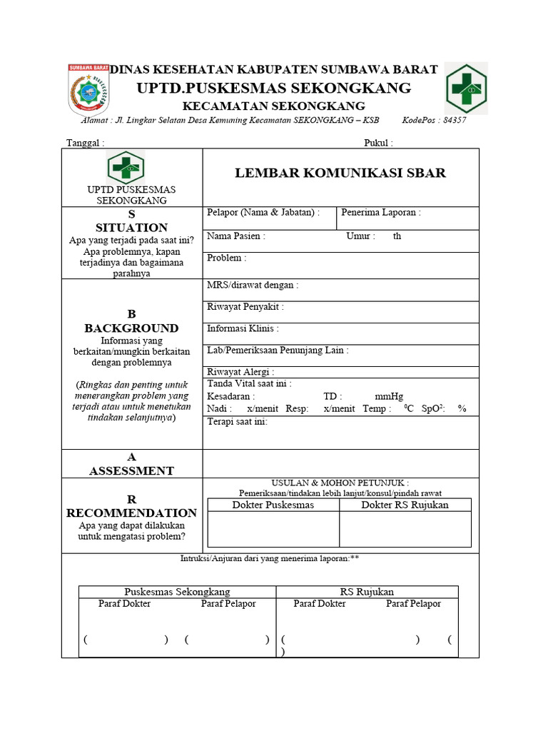Format Lembar Komunikasi SBAR | PDF