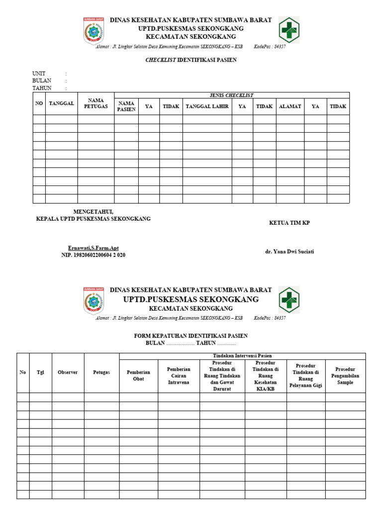 Checklist Identifikasi Pasien | PDF