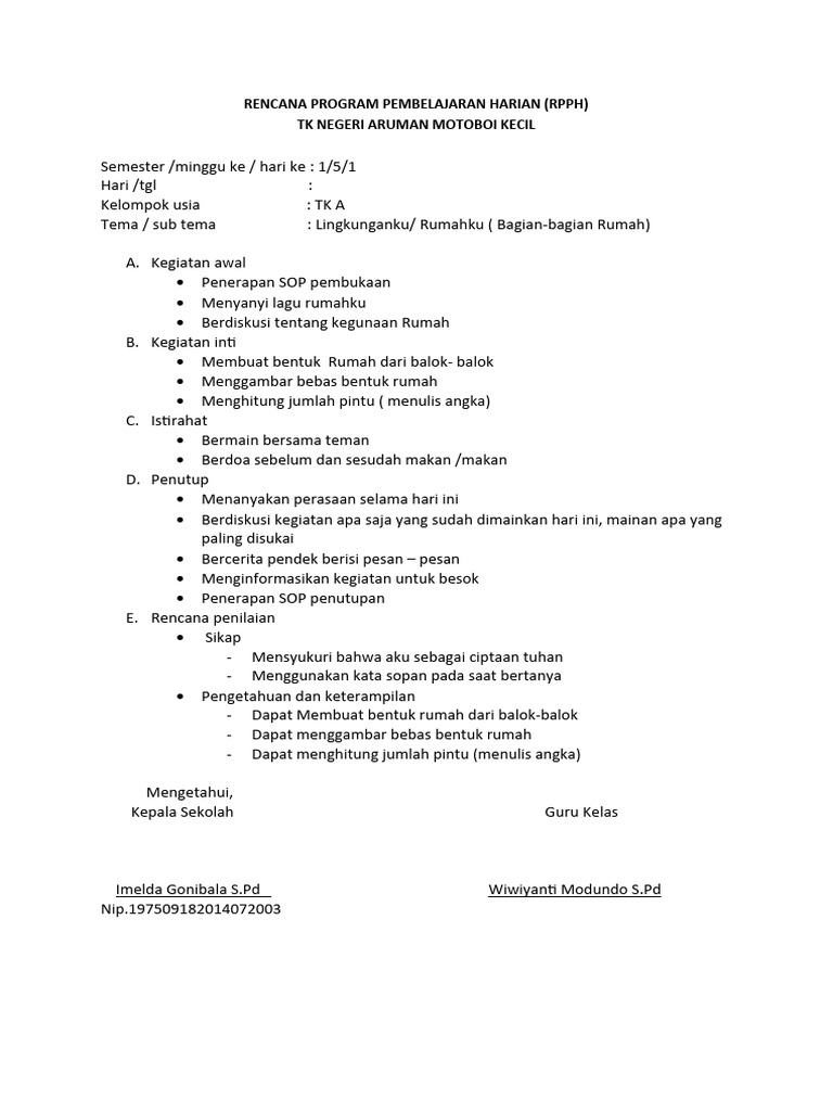 RPPH TK A Lingkunganku | PDF | Kesehatan Holistik