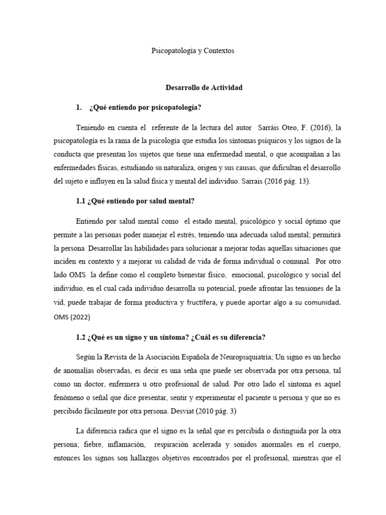 Psicopatología y Contextos | PDF | Trastorno mental | Mente