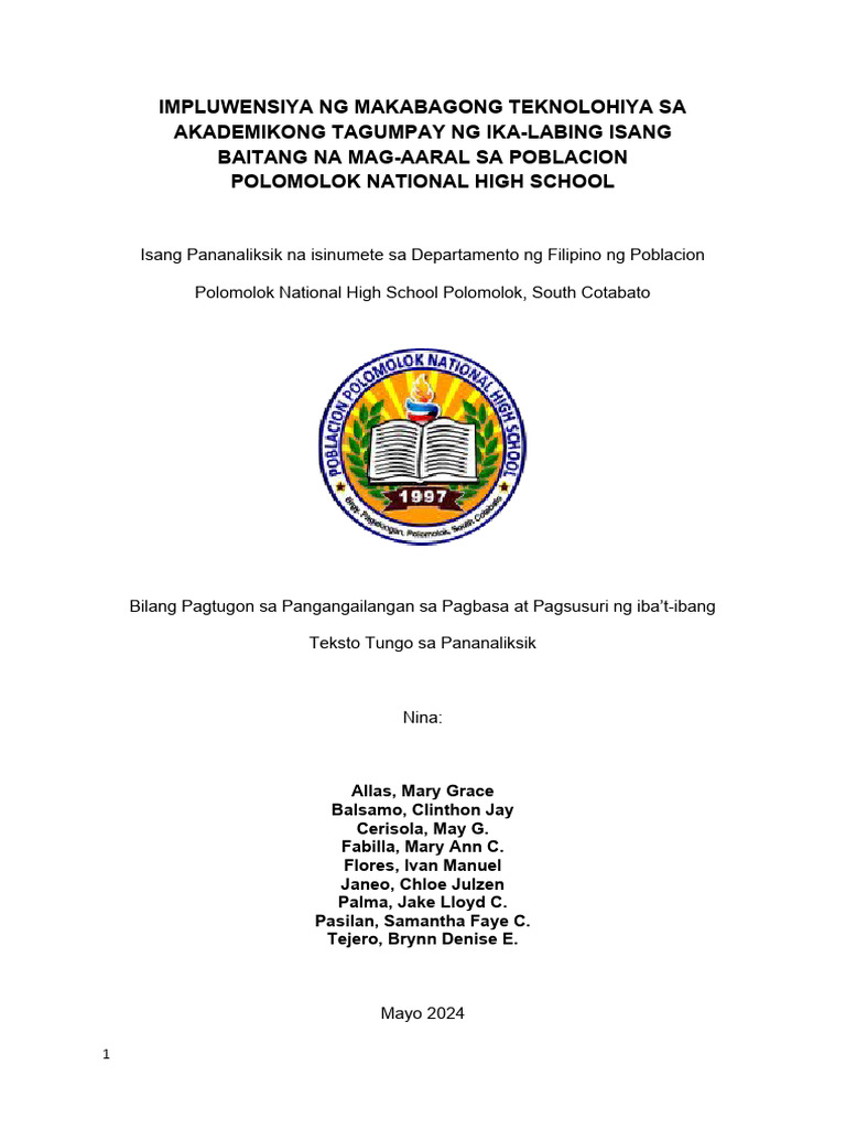 Impluwensiya NG Makabagong Teknolohiya Sa Mga | PDF