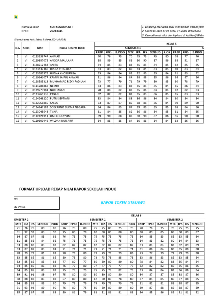 DATA-FORMAT-UPLOAD-NILAI-RAPOR | PDF