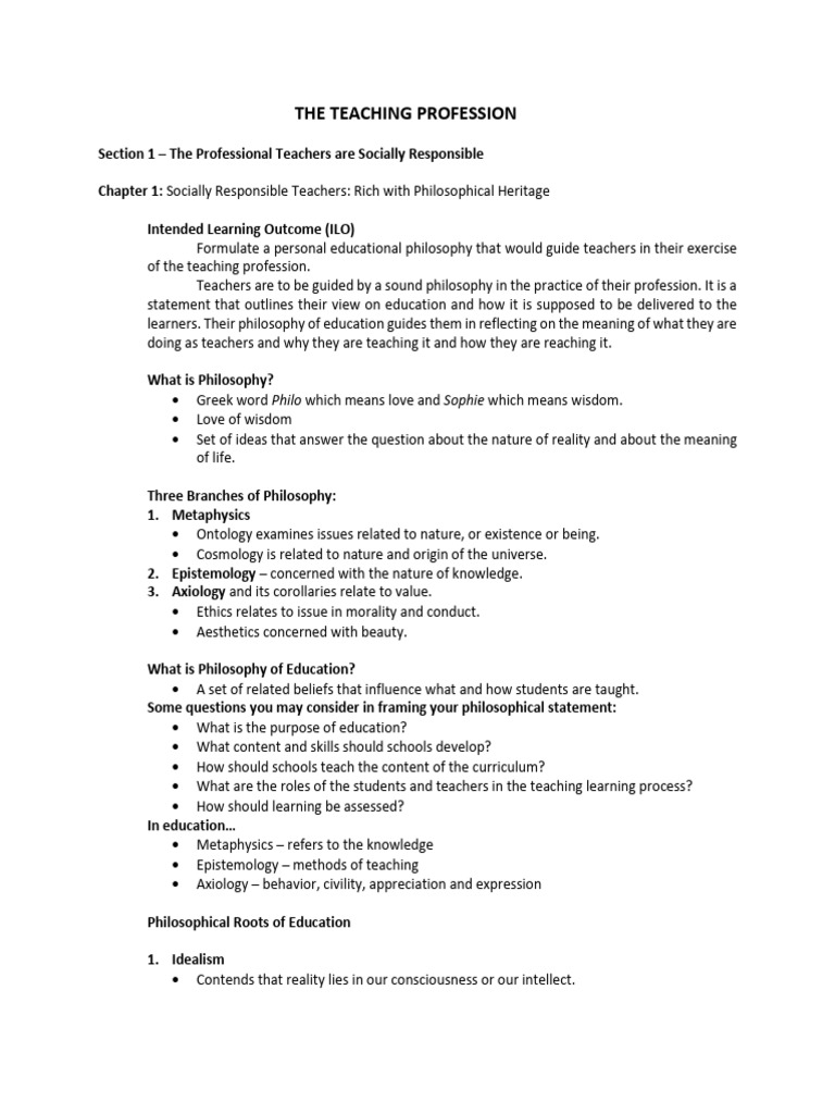The Teaching Profession | PDF | Teachers | Philosophy Of Education