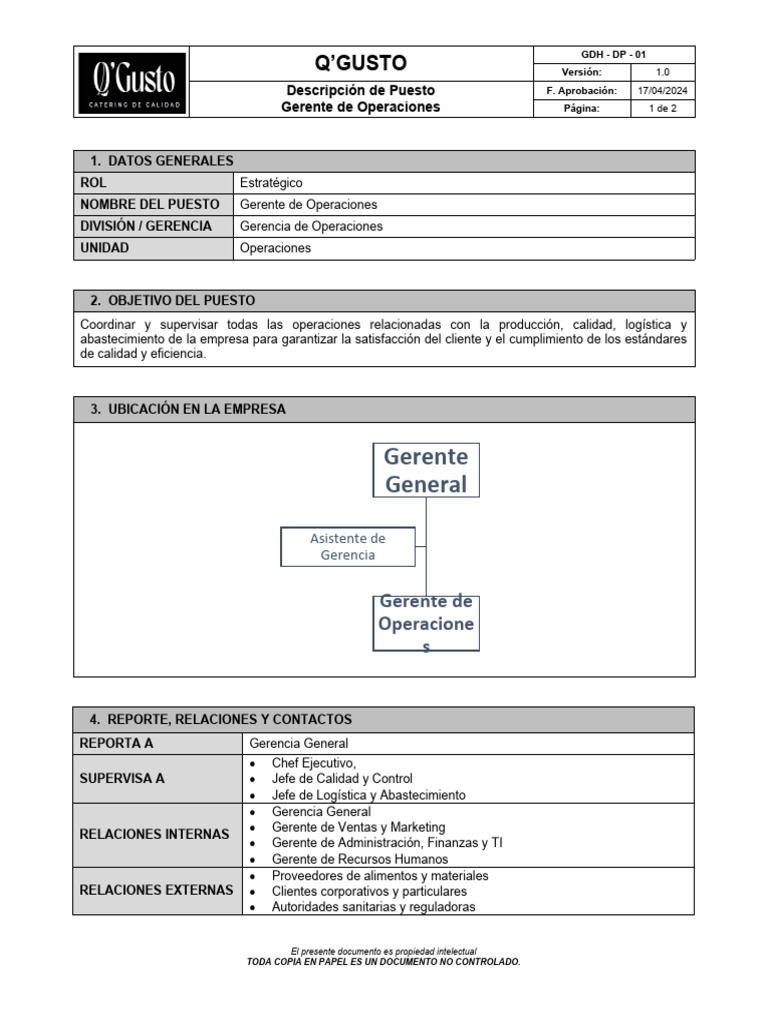 Gerente de Operaciones en Catering | PDF | Calidad (comercial) | Logística