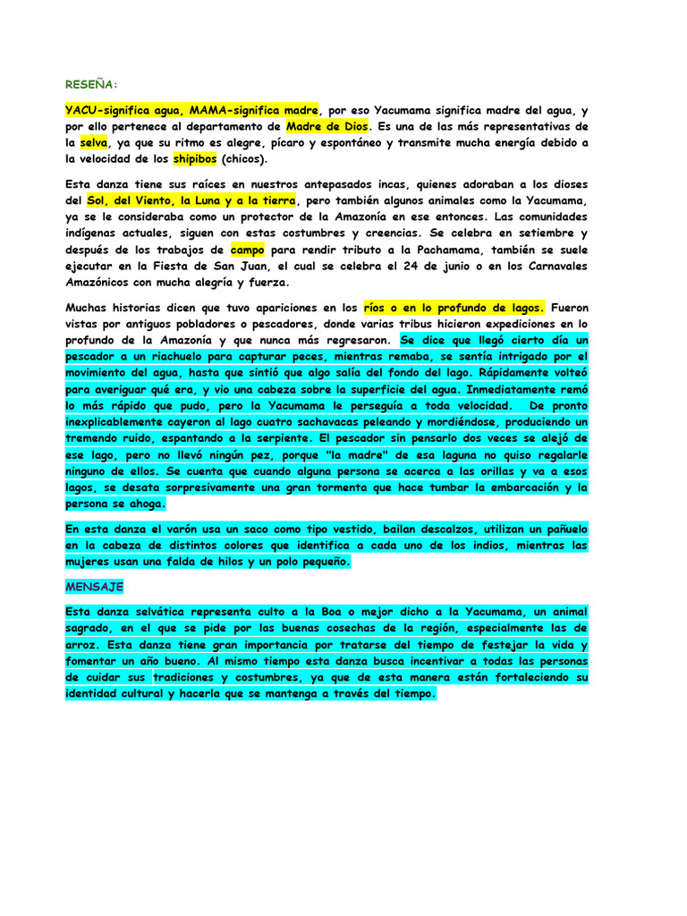 Danza Yacumama: Tradición y Vestimenta | PDF | Bailes