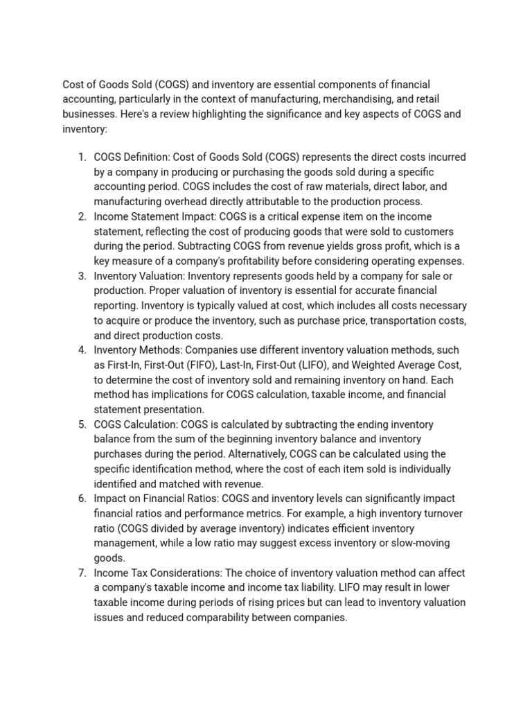 Cost of Goods Sold | PDF | Cost Of Goods Sold | Inventory