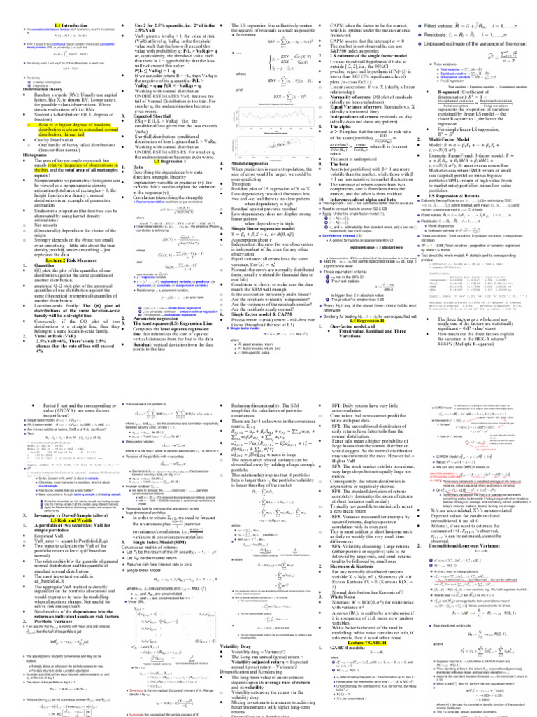 Empirical Finance Cheat Sheet | PDF | Coefficient Of Determination | Errors And Residuals