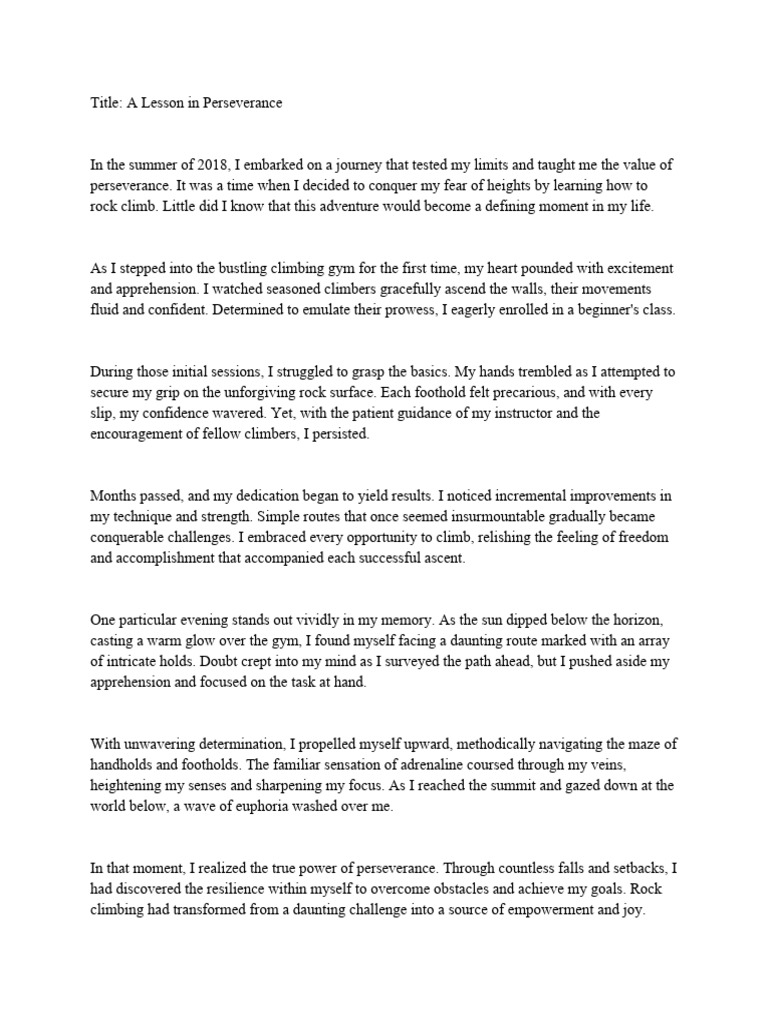 Final Activity. Let's Write A Personal Anecdote | PDF | Rock Climbing