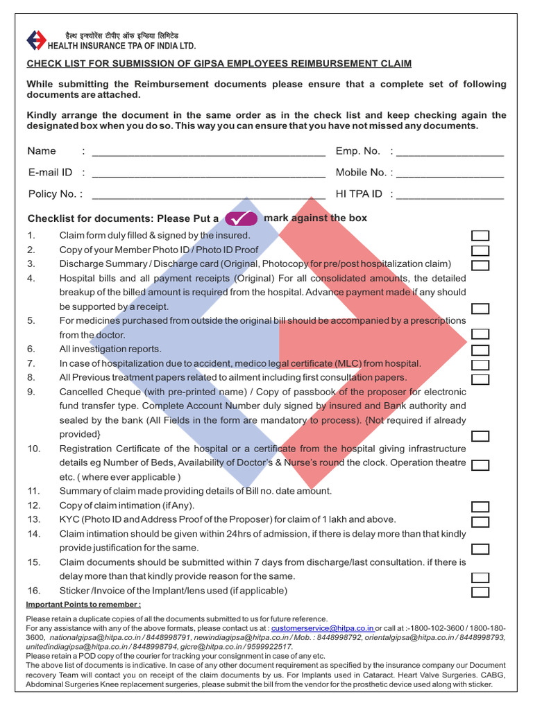 Insurance Claim Submission Guide | PDF | Cheque | Health Care