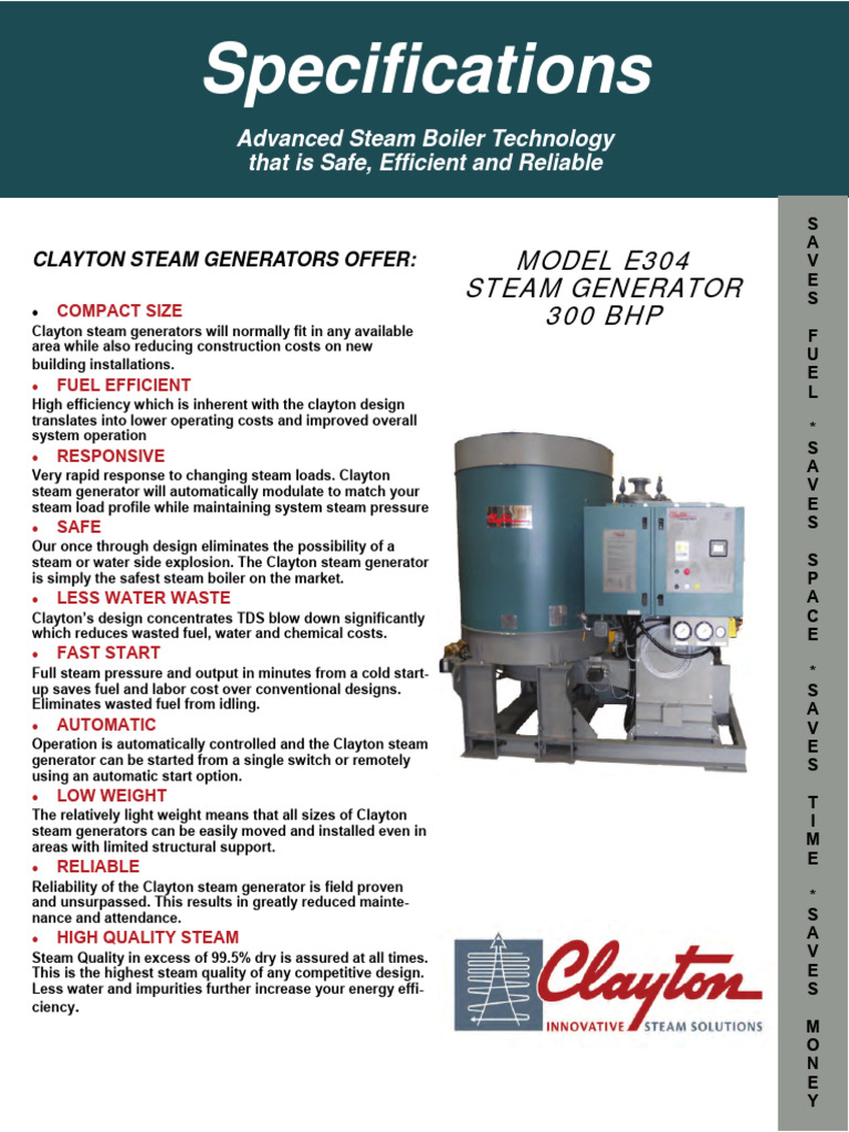 Efficient Clayton E304 Steam Generator | PDF | Boiler | Steam