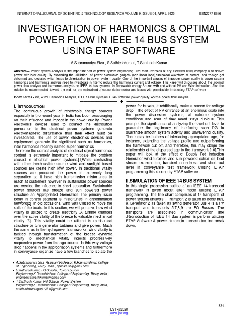 Harmonics & Power Flow in IEEE 14 Bus System | PDF | Photovoltaics | Wind Power
