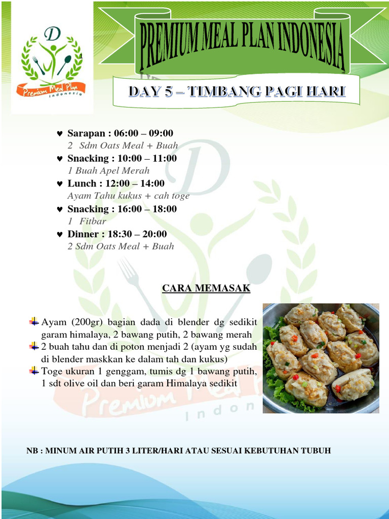 2 SDM Oats Meal + Buah 1 Buah Apel Merah Ayam Tahu Kukus + Cah Toge 1 ...