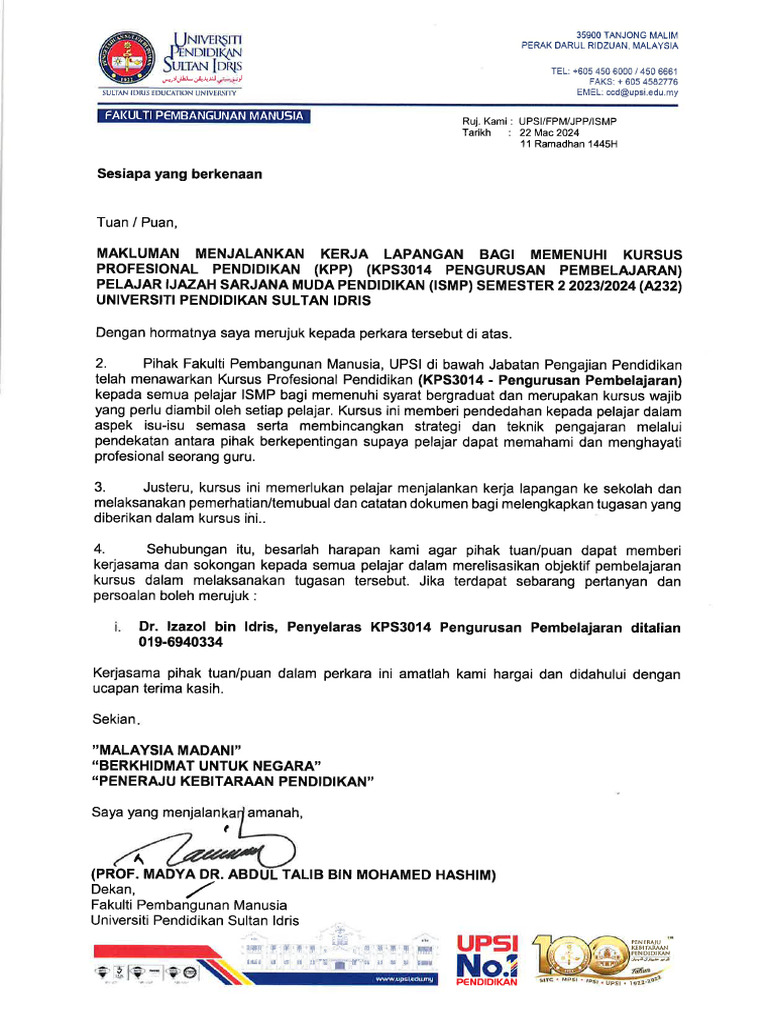 Surat Makluman FPM | PDF