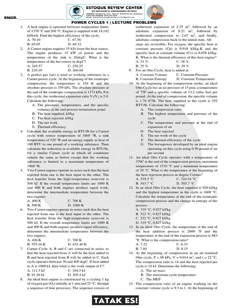 Day 25 - Power Cycles 1 L Lecture Problems | PDF | Heat | Temperature