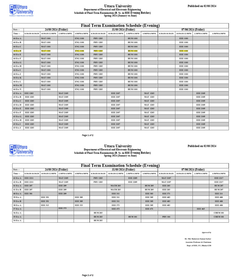 Theory_Exam_Routine_Spring_2024_Finalterm(Evening_Batches)[1] Copy | PDF | Electrical ...