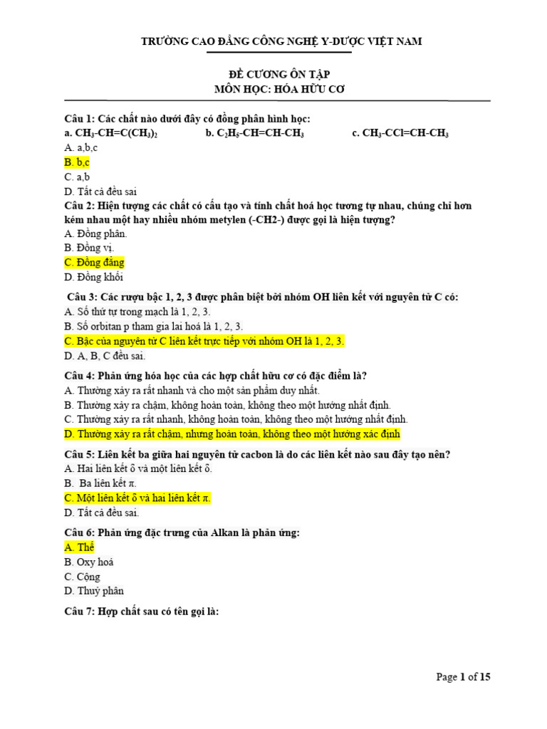 ĐỀ CƯƠNG HHC | PDF