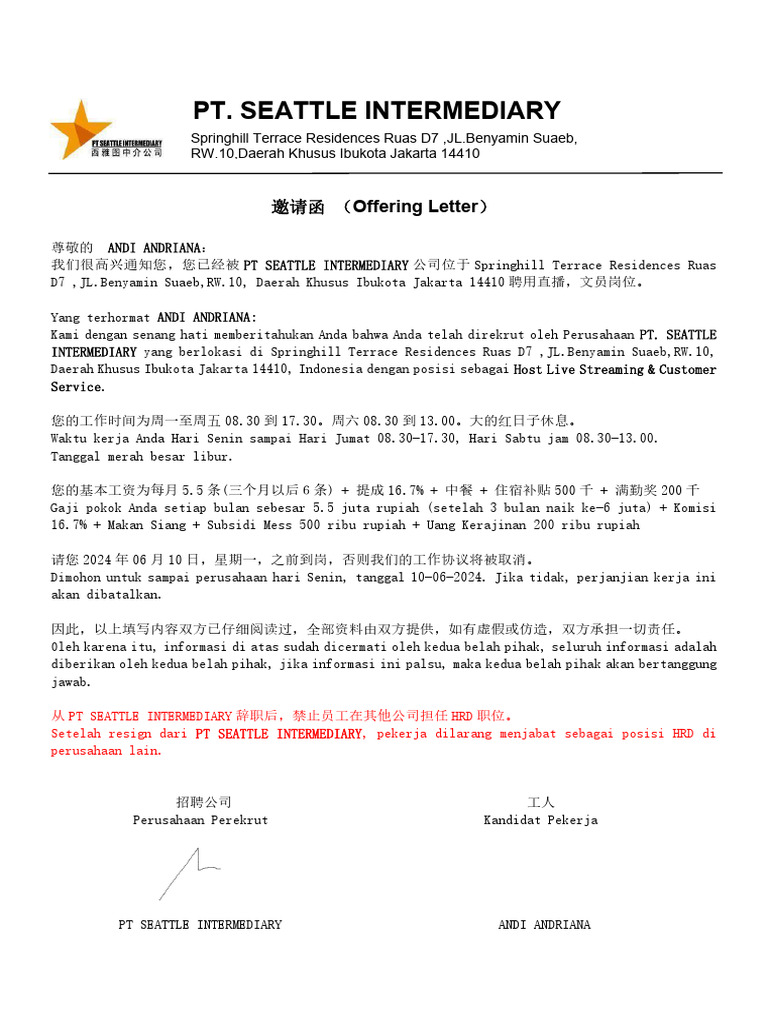 Offering Letter Andi New | PDF