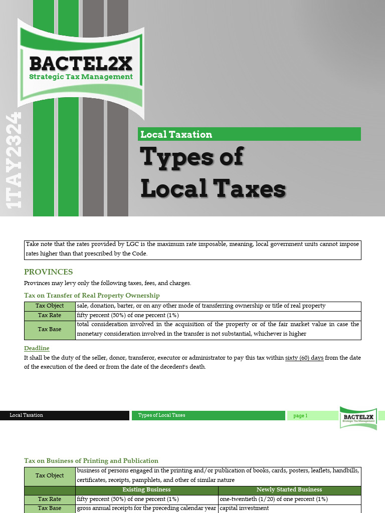Types of Local Taxes | Download Free PDF | Taxes | Property Tax