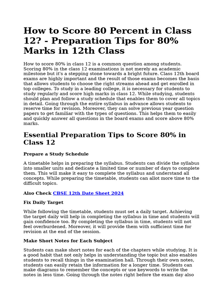 Tips to Score 80% in Class 12 Exams | PDF | Cognition