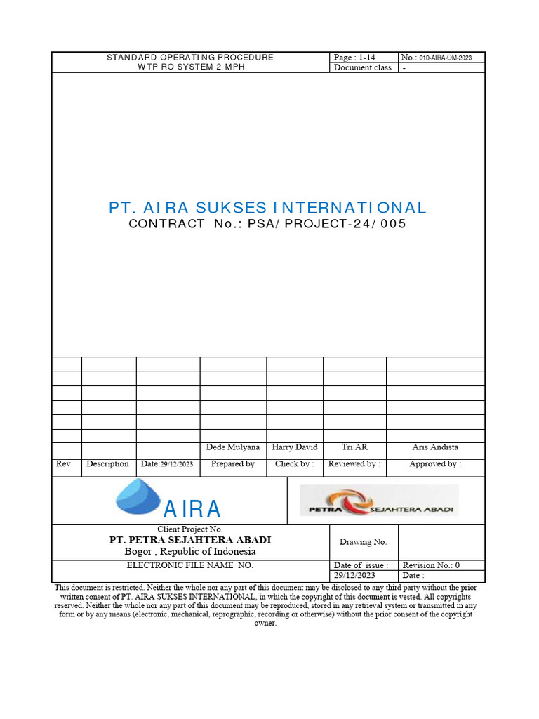 Sop WTP Ro 2 MPH Petra | PDF
