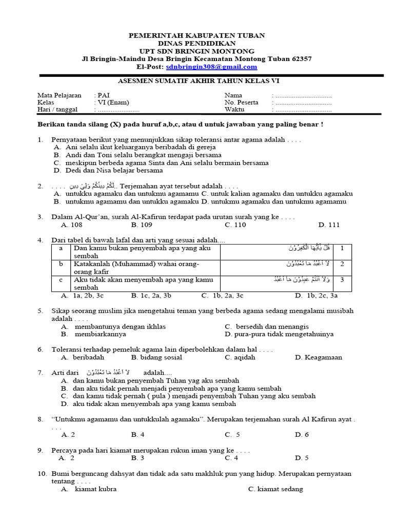 Soal ASAT PAI 2024 | PDF